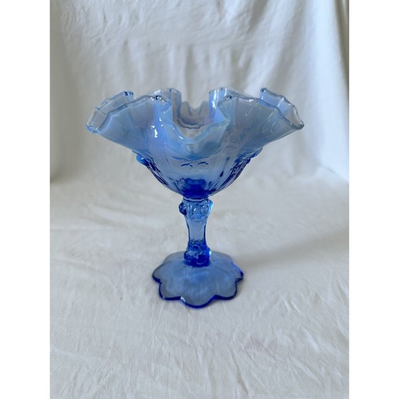 Fenton | Dining | Vtg Fenton Candy Compote Dish Blue Opalescent Ruffle ...